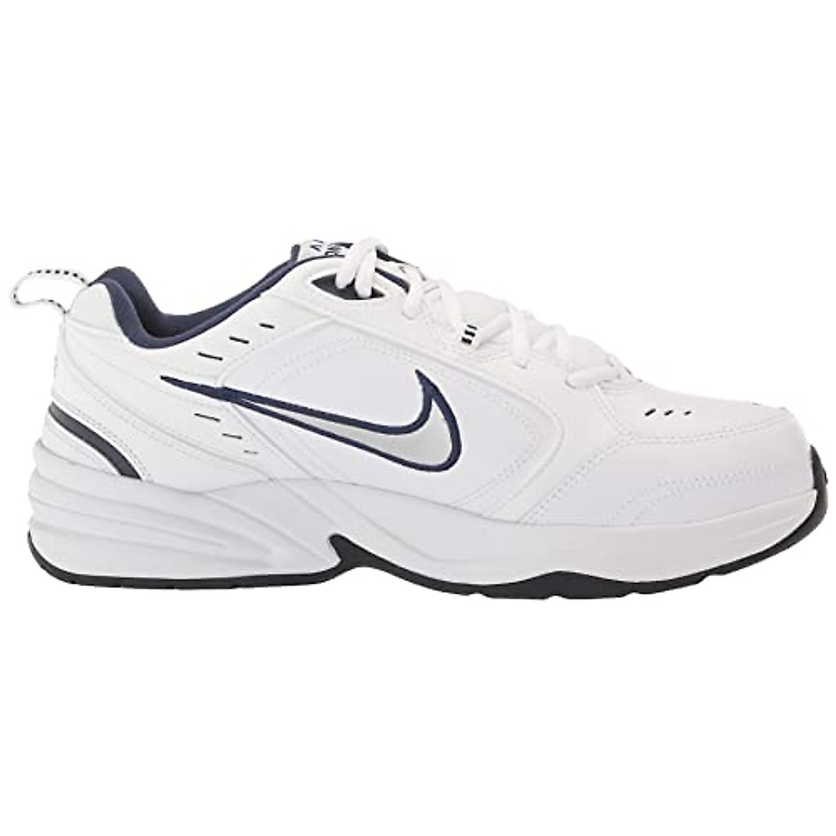 Nike Men's NIKE AIR MONARCH IV (4E) RUNNING SHOES -12; White / Metallic Silver-Midnight Navy