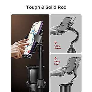 LISEN Cup Holder Expander Phone Mount for Car Tough 2-in-1 Cup Phone Holder for Car Mount, Adjustable Base & Clamp Cell Phone Holder for Car Fit Car, Truck, SUV, Tesla, Fit All iPhone & Android