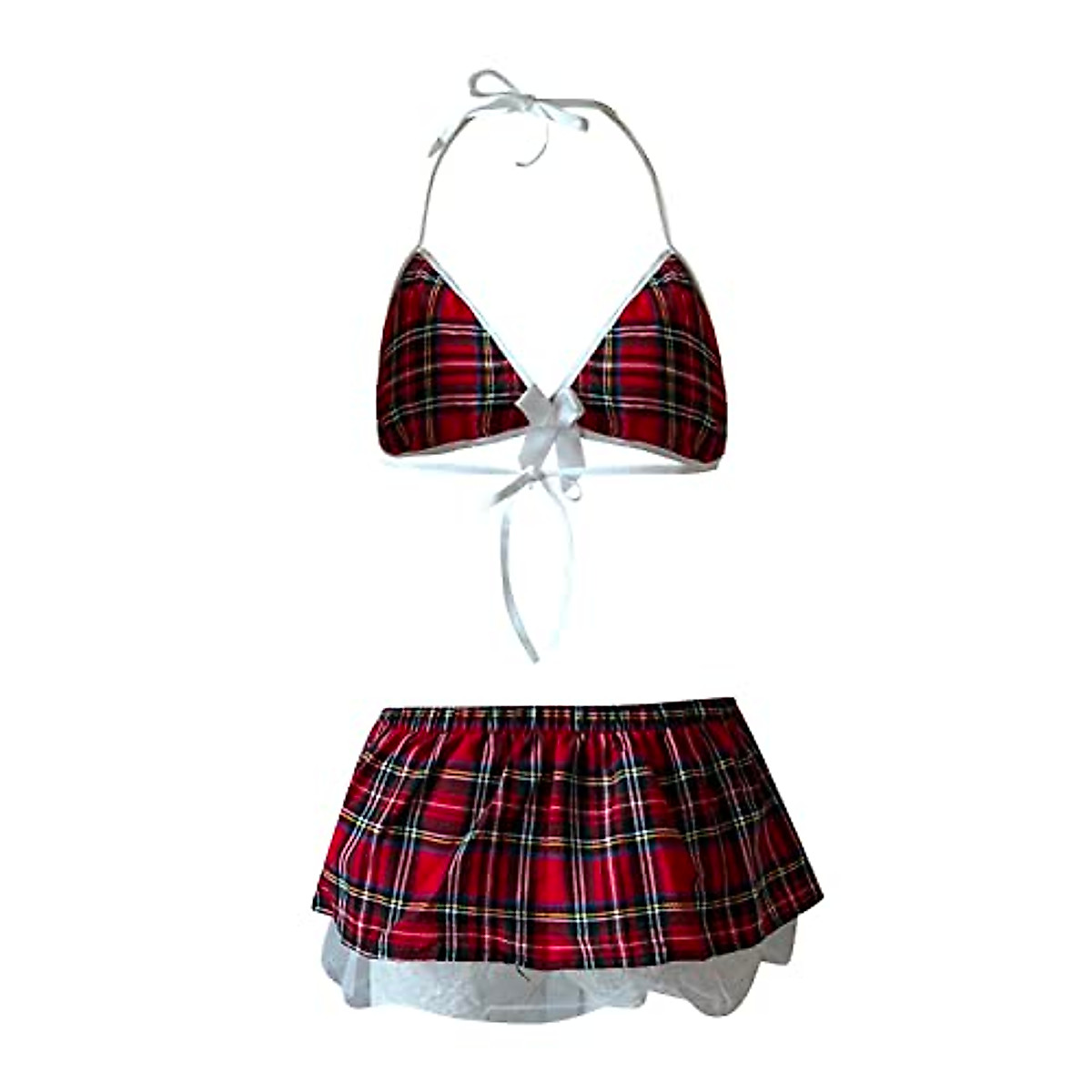 Schoolgirl Exotic Lingerie Set for Women Roleplay Sexy Naughty Plaid Bra and Panty Set Sexy Plus Size Pajamas Set Cosplay Bondaged Babydoll Hipster Metal Exotic Lounge Sets Red