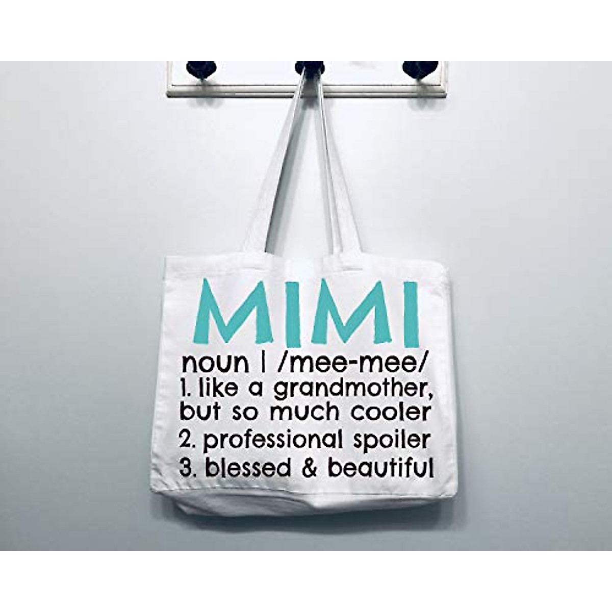 COCOVICI Mimi Definition Canvas Tote Bag Grandma Gift Idea for Mimi Book Bag Mimi Gift (Mimi Definition Turquoise/Black Font)
