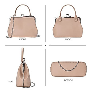 GM LIKKIE Kiss Lock Purses & Handbags, Crossbody Top-handle Clutch Purse for Women, Vintage Evening Clutch Shoulder Bag (Khaiki)