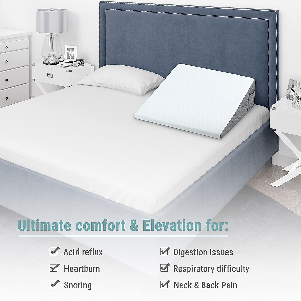 Wedge Pillow with Foam Top for Sleeping,Reading and Rest, 8 Inch Elevated Support Triangle Bed Pillow for Legs and Back Support with Washable Cover