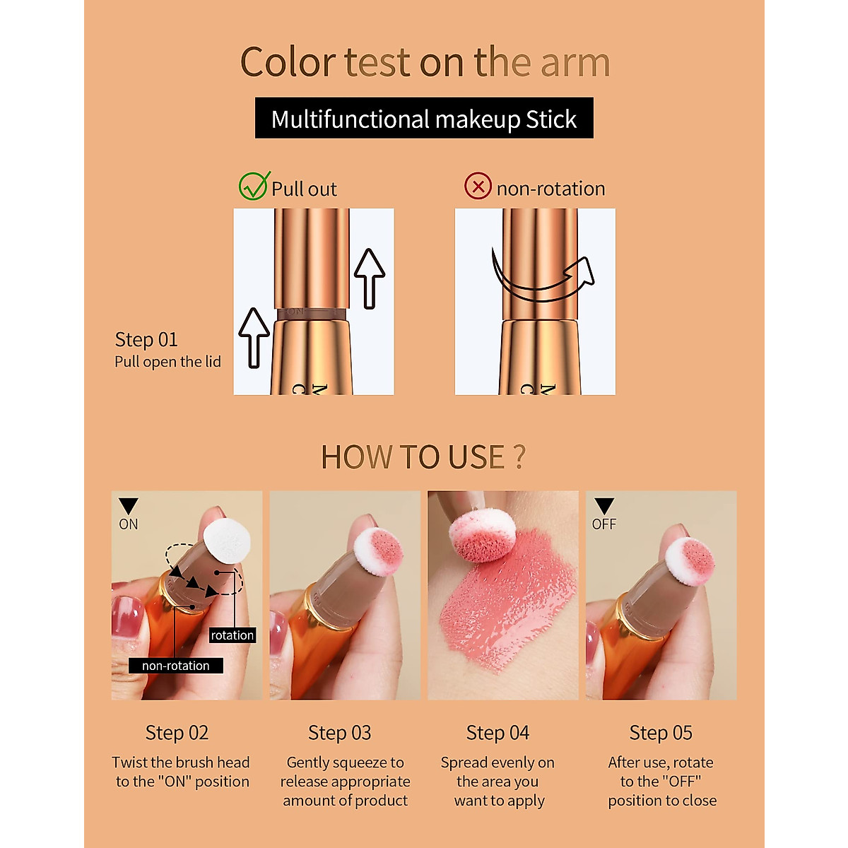 3 Pcs Liquid Contour Beauty Wand Set, Contour & Blush & Highlighter Stick with Cushion Applicator， Attached Easy to Blend, Long Lasting & Smooth Natural Matte Finish (#02#03#05)