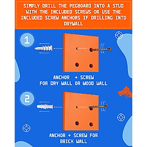Skywin Peg Board for Nerf Gun Storage Organizer - Hanging Holder Compatible with All Blasters Nerf Gun Rack Organizer for Wall Organization (Orange)