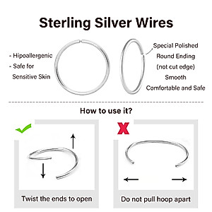 Thin Nose Rings Hoops for Women/Men,Tiny Small Silver Nose Rings 22g for Nose Piercings (1pc - 22 gauge - 7mm,925 Sterling Silver)