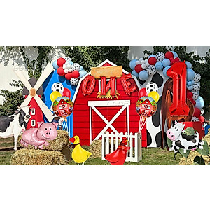 Farm Animal Balloons Cow Pig Balloon Farm Animal Theme 1st Birthday Party Decor Supplies Walking Animal Balloons Duck Rooster Large Number 1 Balloon ONE Letter Banner Balloon 14 Pcs