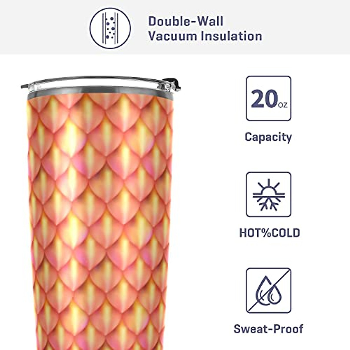 Gold Fantasy Dragon Scales Stainless Tumbler Insulated Coffee Cups with Lid and Straw Travel Mug for Hot and Cold Drinks 20oz