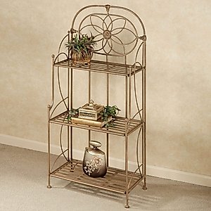 Touch of Class Lexington Wrought Iron Etagere Satin Gold Three Tier Stand | Metal Standing Shelf Display Furniture | Shelving for Plants, Decorative Jars, Vases | Vintage Living Room Decor