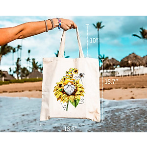 GXVUIS Canvas Tote Bag for Women Aesthetic Sunflower Gnome Reusable Grocery Shoulder Shopping Bags Girls Gifts White