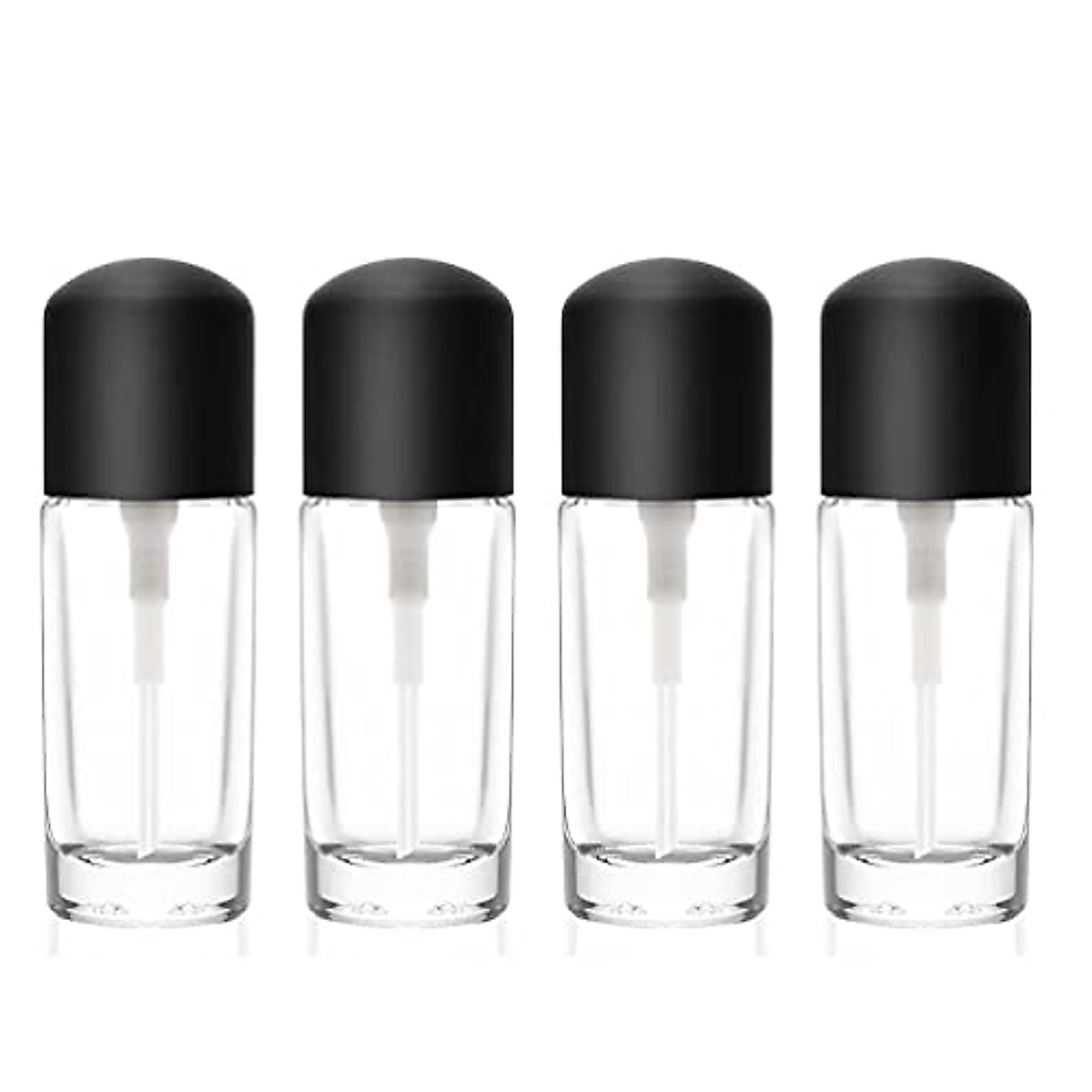 Furnido 4 Pack 30ml/1 Oz Clear Glass Round-Shape Essence Lotion Bottle Empty Refillable Liquid Foundation Dispenser with Pressure Pump Travel Foundation Samples Vials-Pipette&Funnel Included