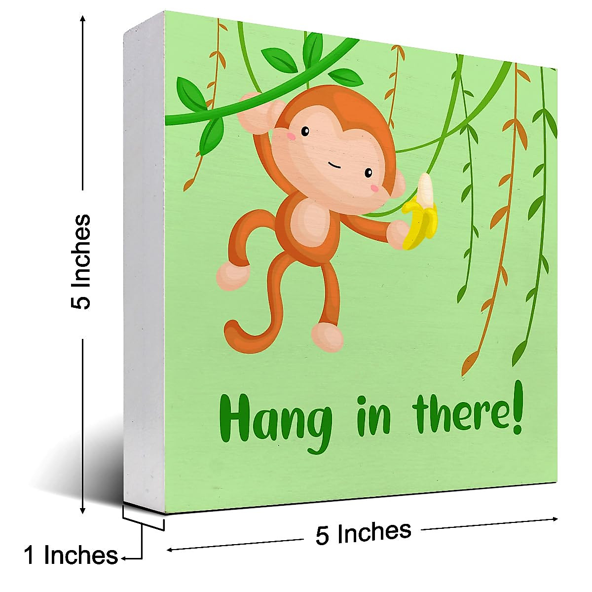 Hang in There Monkey Hanging on Tree Wood Block Sign Desk Decor,Cute Baby Monkey Woodland Animals Wooden Box Plaque Sign Desk Decor for Nursery Kids Bedroom Playroom Classroom Decorations