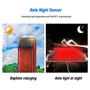 RISOON Solar Strobe Warning Light: Sensitive LED Warning Lamp High Bright Waterproof IP65 Light Control Flashing Beacon Barricade Construction Safety Traffic Light for Driveways Dock (Red)