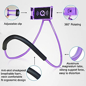 Lazy Gooseneck Cell Phone Holder, Universal Mobile Phone Stand, Lazy Bracket, 360 Rotating Free Neck Phone Holder, DIY Flexible Mount Stand with Multiple Function (Purple)
