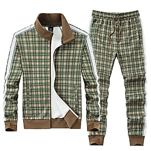 ANOTWENER Track Suits for Men Set 2 Piece Sweat Suits Plaid Tracksuit Men Outfits Sets Sweat Jackets Walking Suits Jogging Jogger Set Green JW-2601-L