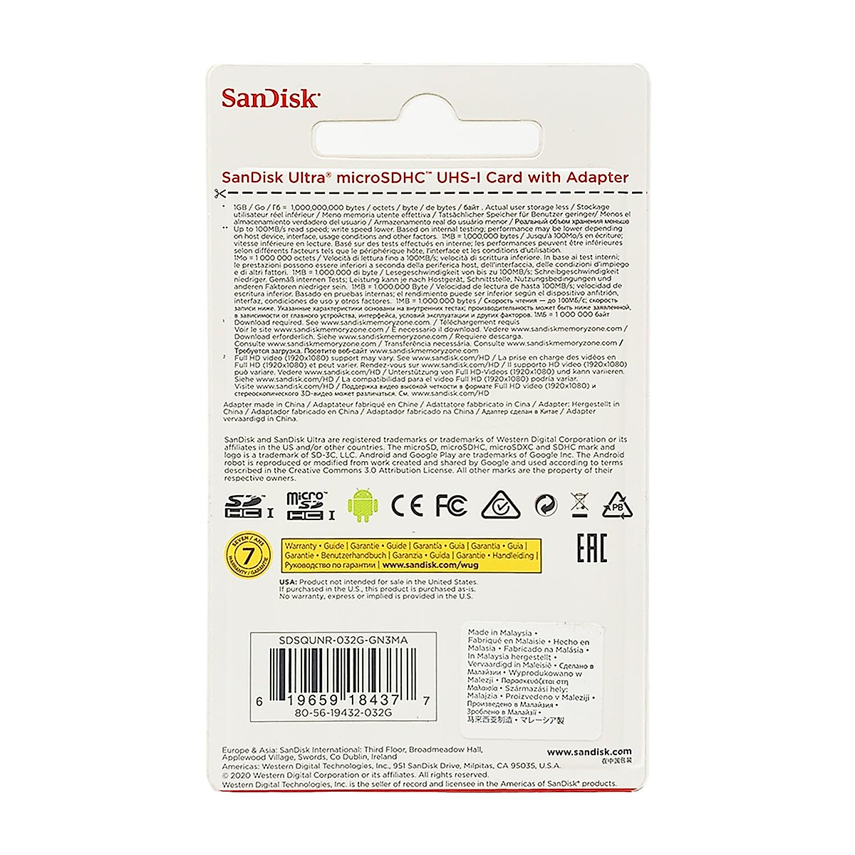 SanDisk Ultra 32GB MicroSDHC Class 10 UHS Memory Card Speed Up To 30MB/s With Adapter - SDSDQUA-032G-U46A [Old Version]