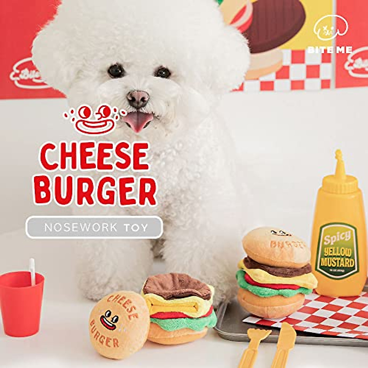BITE ME Cheese Burger Nose-Work Toy, Dog Hide and Seek Interactive Toy, Pet Toy for Small and Medium Size Dogs, Dog Nose Work Toy and Sniffling Training Toy, Chew Toy