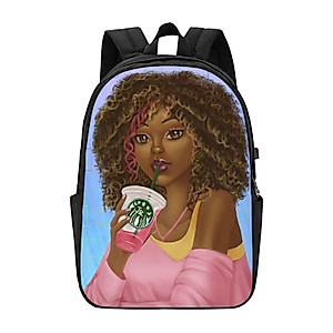 SARA NELL School Backpack Black Art Afro Girl Drink Juice African American Girl Bookbag Casual Travel Bag For Teen Boys Girls