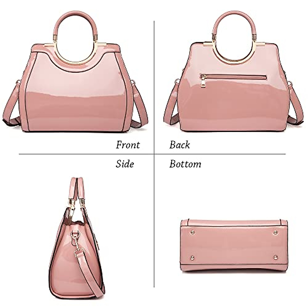 LJOSEIND Patent Leather Handbags Designer Satchel Purses Top Handle Bags Structured Shoulder Bags for Women