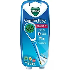 Vicks ComfortFlex Digital Thermometer – Accurate, Color Coded Readings in 8 Seconds - Digital Thermometer for Oral, Rectal or Under Arm Use