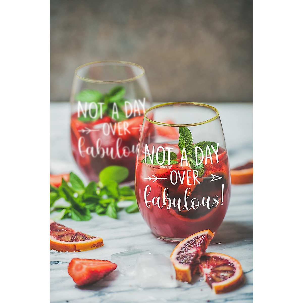 NICKANE 12oz Bestie Wine Glasses with Golden Rim, Gift Box as Christmas, Birthday Gifts for Women, Sister, Best Friends - Not a day over fabulous Glass