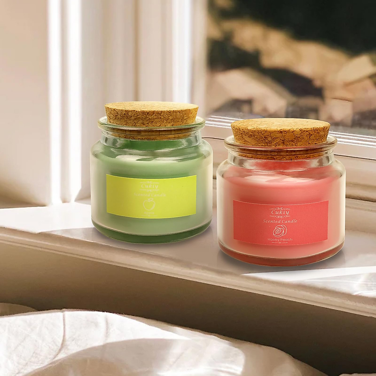 Candles, Cukiy Scented Candle Gift Set Popular Fruit 4 Pack, Exquisite Colorful Smoke-Free Fragrant Aromatherapy Jar Candles