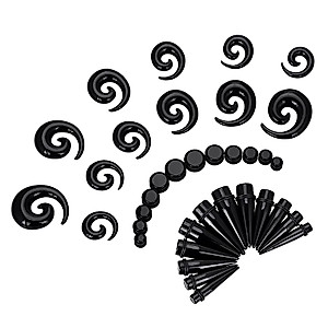 Qmcandy 36 Pieces Ear Stretching Kit 00G-20mm Big Gauge Taper Kit Large Acrylic Tunnel Plug Spiral Set, Black