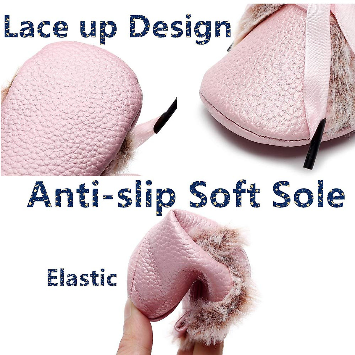 Bebila Winter Toddler Snow Boots - Lace up Baby Girls Boys Shoes Lace up Non-Skid Soft Sole Slippers Newborn Warm Ankle Fur Booties for Infant Newborn First-Walkers (0-3 Months, White)