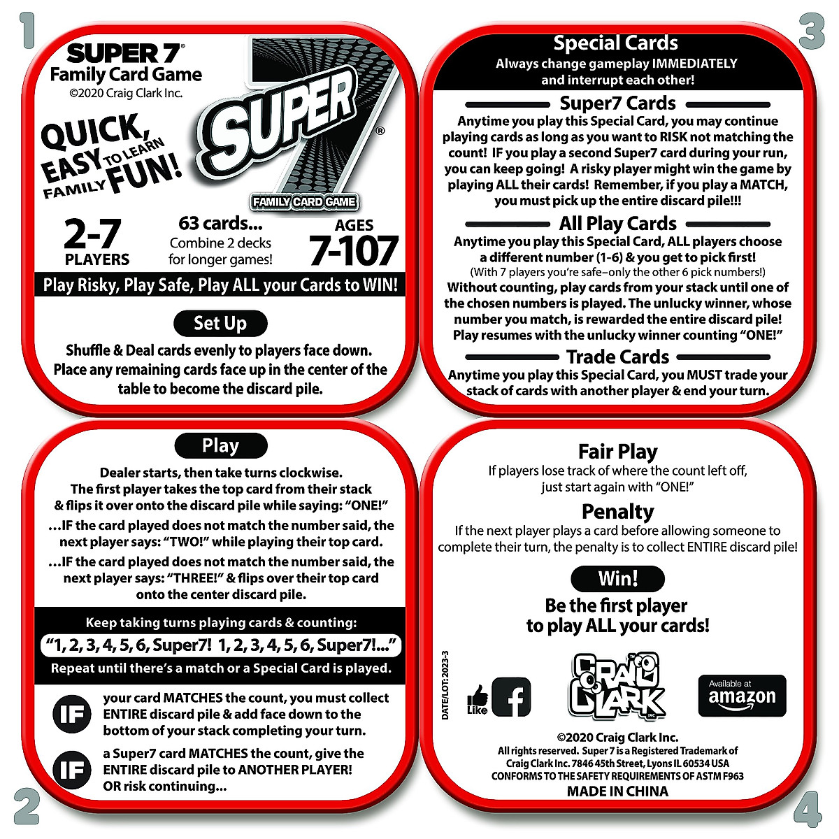 Craig Clark Inc. Super 7 Family Card Game