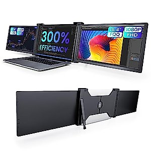 FQQ 15.4” Triple Portable Monitor for Laptops, 1080P FHD IPS Screen Extender for 15.6-17.3” Laptop Dual Monitor Display Compatible with MacOS, Windows, M1 Pro, M1 Max, Powered by USB-C & HDMI