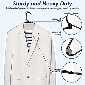 HOUSE DAY Black Plastic Hangers 50 Pack, Plastic Clothes Hangers Shirt Hangers, Space Saving Plastic Coat Hangers for Closet, Clothing Hangers Adult Hangers for Shirts, Coats, Skirt, Dress