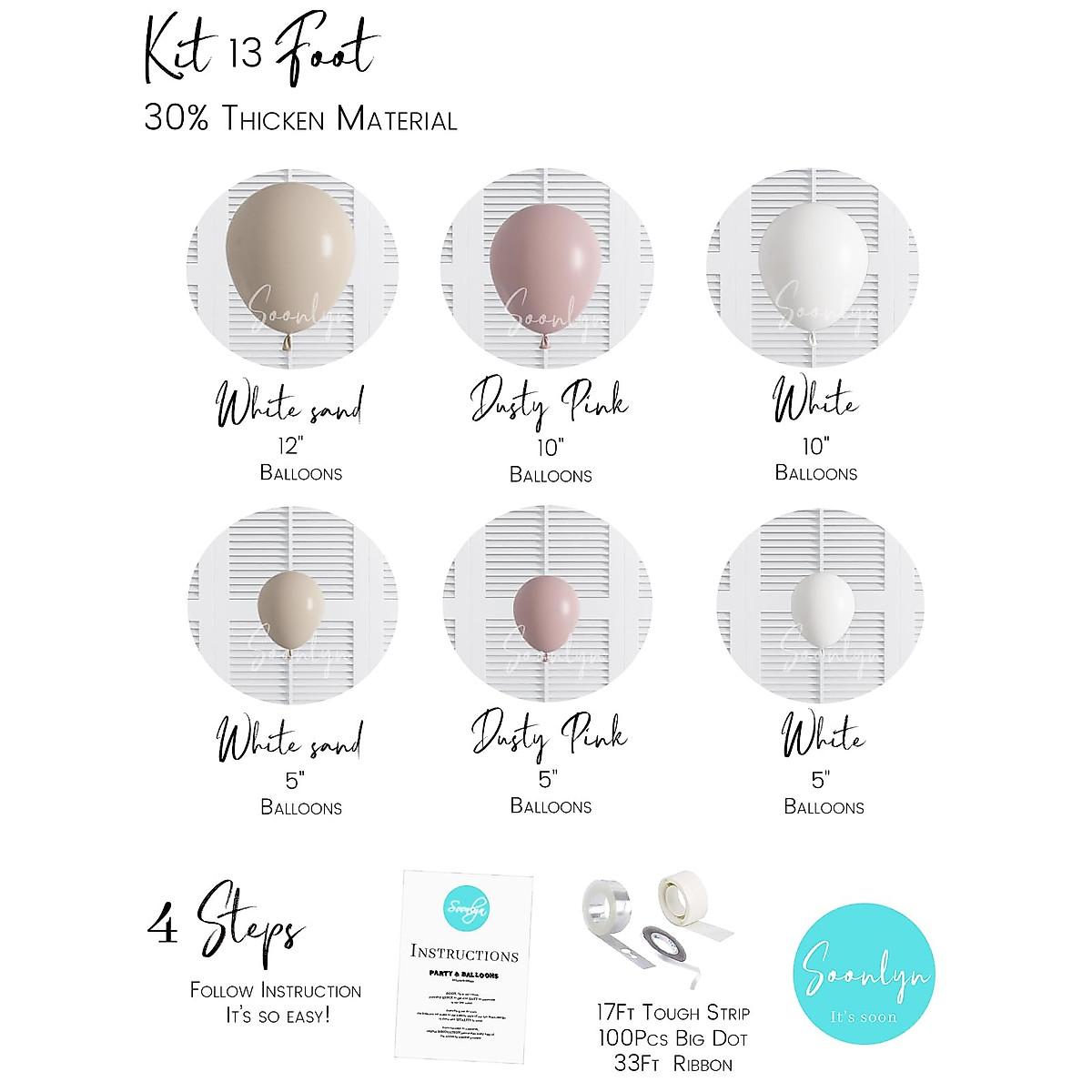 Soonlyn Pink Balloon Arch Kit, 13ft Thicken Dusty Pink Boho Neutral Theme for Coquette Birthday Party Baby Shower Bridal Shower