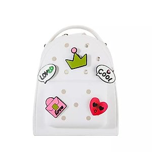 Pop N Shop Kids Silicone Jelly Clog Backpack With Charms - Gift For Boys and Girls Lightweight Fashionable Trendy (White)