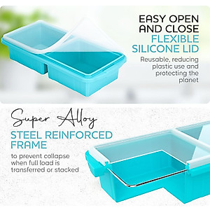 XOMOO Silicone Freezer Tray With Lid-Soup Freezer Container molds-2-cup Extra Large Ice Cube Tray-makes 4 perfect 500ml portions cubes, For freezing soup,stews,sauces.Oven&Dishwasher-Safe(2-Pack)
