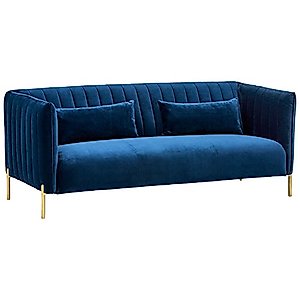 Amazon Brand – Rivet Frederick Mid-Century Channel Tufted Velvet Sofa Couch, 77.5"W, Navy Blue