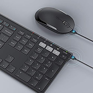 Bluetooth Keyboard Mouse, Multi-Device Wireless Keyboard and Mouse Combo, Ultra Slim, Rechargeable, Dual-Mode(Bluetooth 4.0 + USB), Windows/Mac OS/Android (Black)