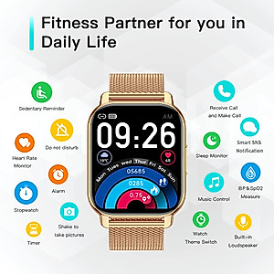 Popglory Smart Watch for Women & Men, 1.85'' Call Receive/Dial Smartwatch, Fitness Tracker with Blood Pressure/SpO2/Heart Rate Monitor, Fitness Watch with 2 Straps 3 Cables for iOS & Android Phones