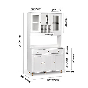 VOWNER 71" Traditional Freestanding Kitchen Pantry Storage Cabinet, Pantry Cabinet with 3 Drawers and 5 Storage Cabinets, White
