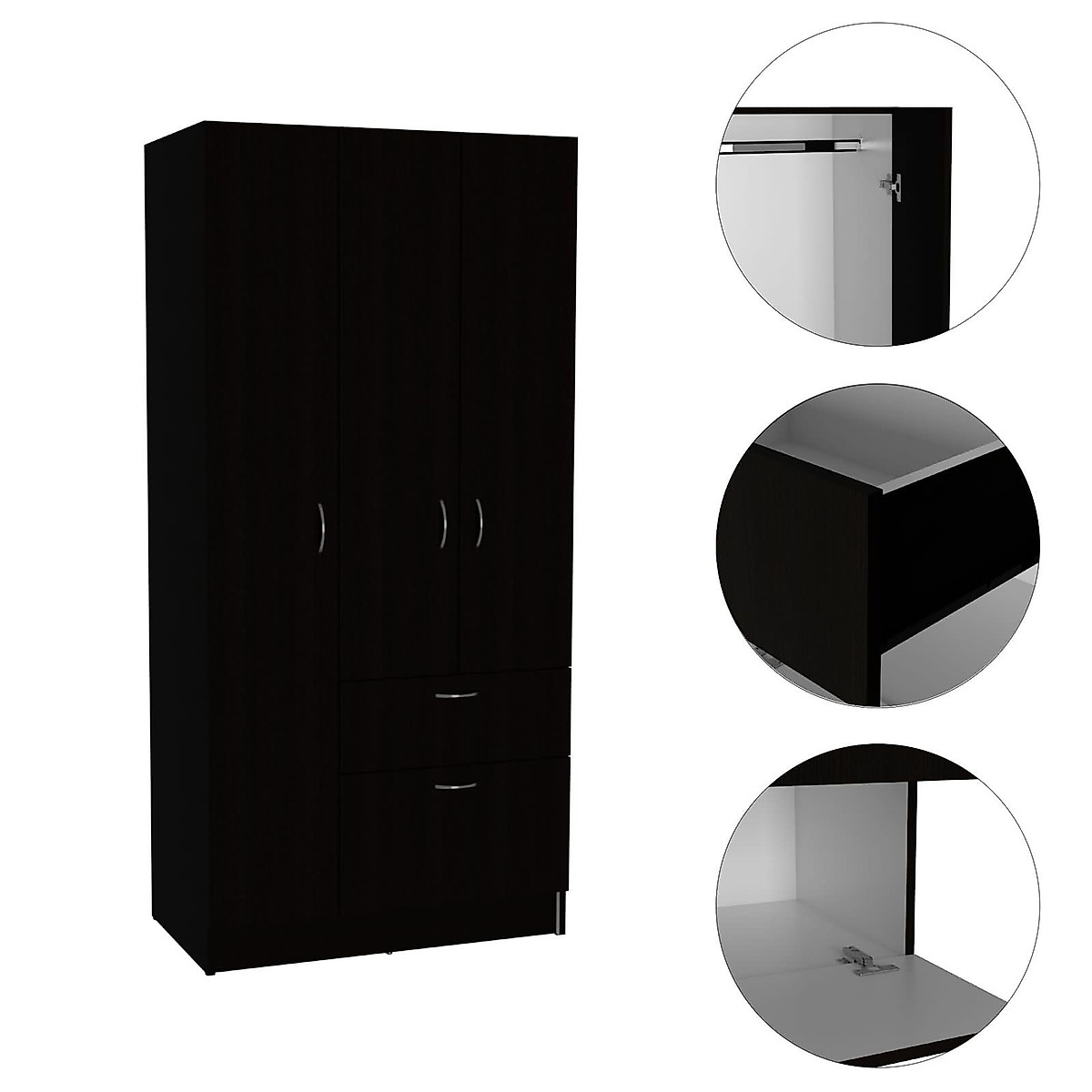 Homxi Armoire,Double Door Cabinets,One Drawer,Metal Rod,Five Shelves -Black White Armoire Wardrobe for Bedroom