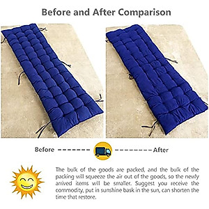 61inch Sun Lounger Chair Cushions, Sundlight Patio Cushions Chaise Outdoor Mattress Recliner Quilted Thick Padded Seat Cushion Reclining Chair Rocking with Ties (Navy Blue)