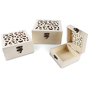 Unfinished Wood Box with Hinged Locking Lids, Wooden Jewelry Box (3 Pack)