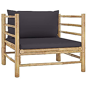 GOLINPEILO Patio Sofa with Dark Gray Cushions Bamboo, Patio Chair Outside Chair Outdoor Dining Chair Patio Club Chair with Armrest for Outside Lawn, Garden, Backyard_4054-AA