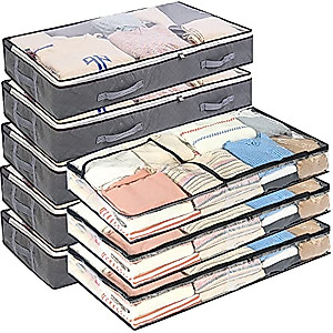 Vieshful 5 Pack 75L Grey Underbed Storage Bags and 3 Pack 75L Clear Underbed Containers，Large Capacity Clothing Organizers for Bedding Blanket Comforter Quilt