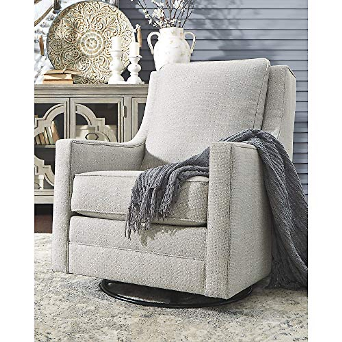 Signature Design by Ashley Kambria Contemporary Swivel Glider Nursery Accent Chair, Gray
