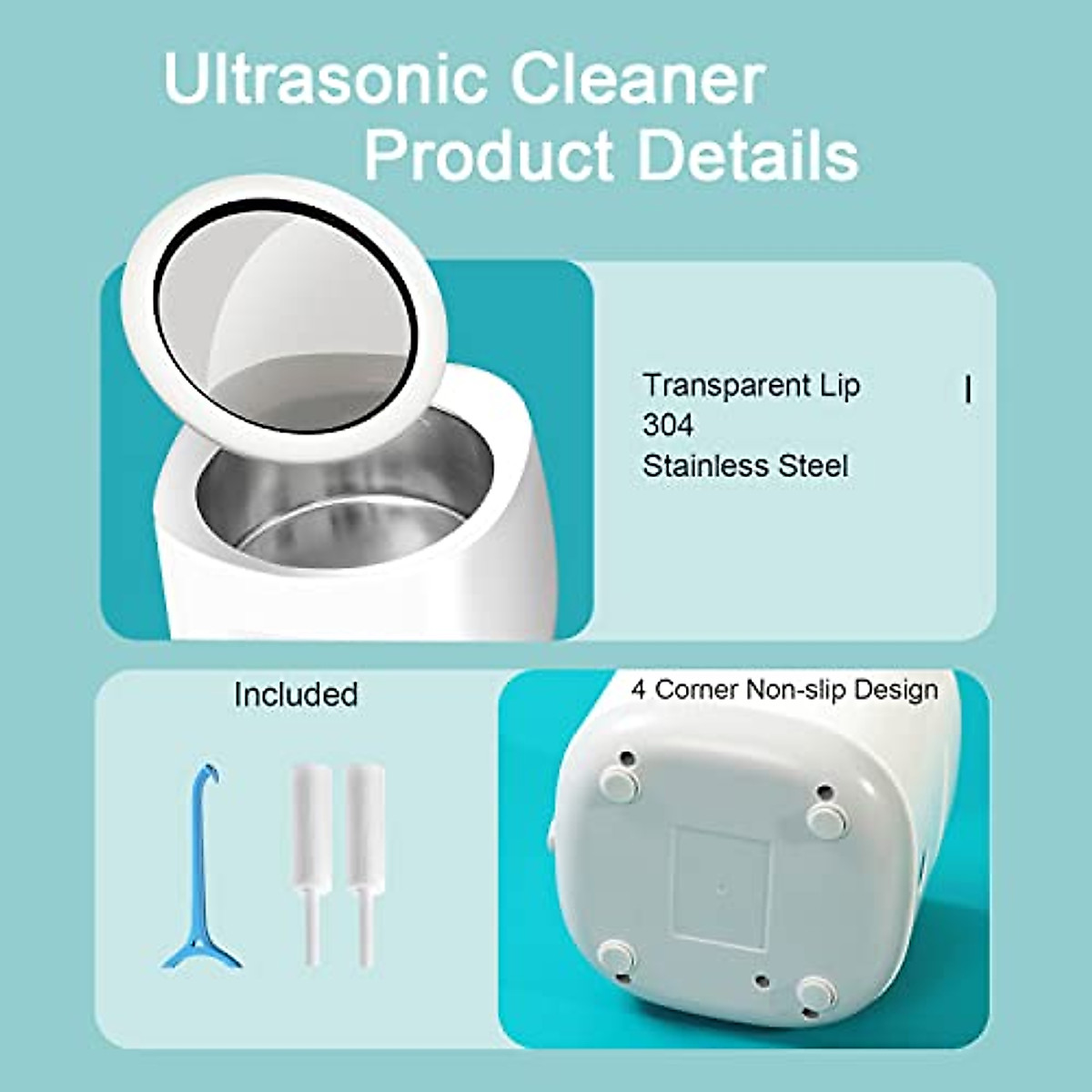 Ultrasonic Cleaner for Dentures, Retainer, Mouth Guard, Aligner, Whitening Trays, Professional Ultrasonic Cleaner Machine 180ml for All Dental Appliances, Jewelry, Diamonds