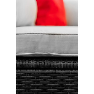 Nestl Patio Furniture Set – Outside Furniture Patio Set, 7 Piece Outdoor Patio Furniture Sets, Patio Conversation Sets with Patio Sectional, Black Wicker Patio Furniture Sets with Off White Cushions