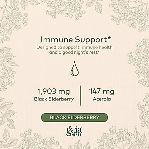 Gaia Herbs Black Elderberry, NightTime Syrup - Immune Support Supplement - With Organic Black Elderberries, California Poppy & Lemon Balm for Restful Sleep & Immune Defense - 5.4 Fl Oz (32-Day Supply)