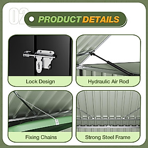 Flamaker 5.8 x 3.3 FT Storage Shed Outdoor Metal Trash Can Shed with Hydraulic Gas Rod Lockable Garden Tool Shed for Backyard, Lawn, Roadside