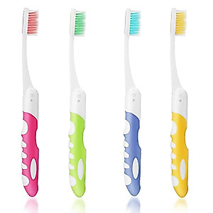 Sibba Travel Toothbrush, 4 Pack Folding Toothbrushes, Portable Soft Bristles Toothbrush with Box for Travel Camping Hiking School Home