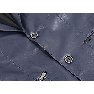 CHARTOU Men's Regular Fit Button Down Lined Business Lambskin Leather Jacket Blazer with Pockets (X-Large, Navy)