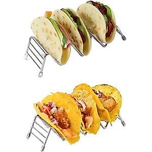 Stainless Steel Taco Holder Stand for 3-4 Tacos Each, Wider Metal Tortilla Tray Holder Rack for Serving Tacos Plates, Taco Shell Mold